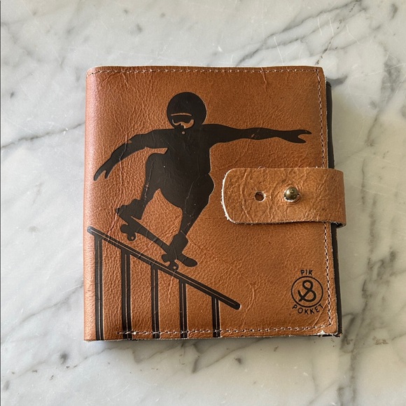 Accessories | Vintage Brown Leather Wallet With Skater Design | Poshmark